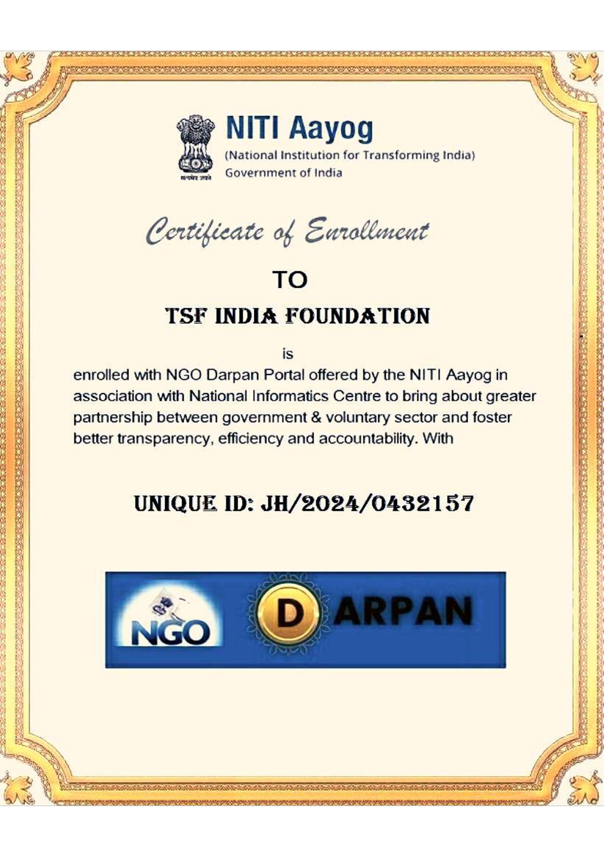 Certificates – TSF INDIA FOUNDATION